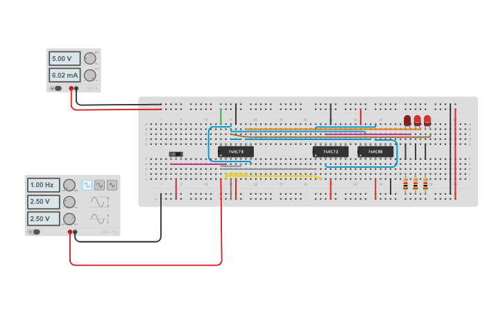 Circuit design Synchronous up counter - Tinkercad