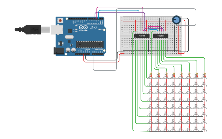 Circuit design Prática 2 - Matriz de LED | Tinkercad