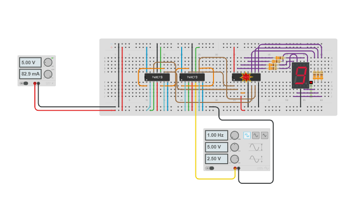 Circuit design Sync Counter 4 bits - Tinkercad
