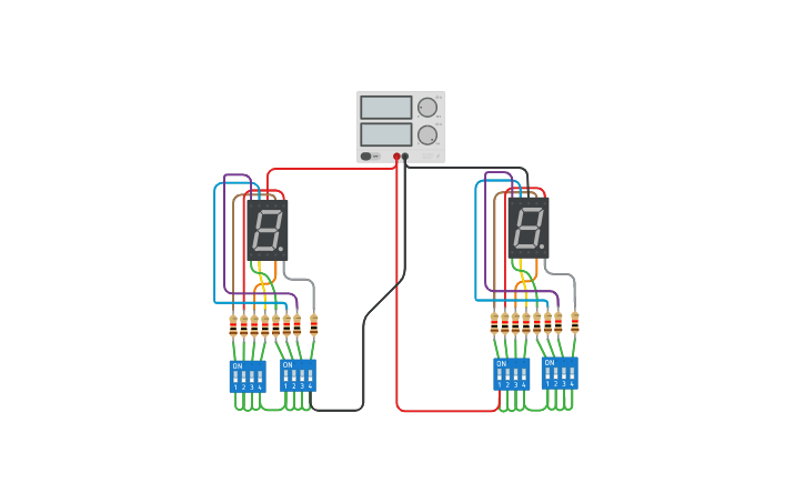 Circuit design ANALISE dos DISPLAYS DE 7 SEGMENTOS | Tinkercad