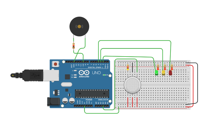 Circuit design Smoke Alarm - Tinkercad