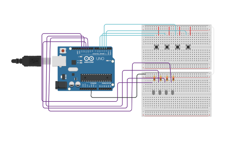 Circuit design Primatesta simulazione arduino + 4 led + 4 pulsanti ...