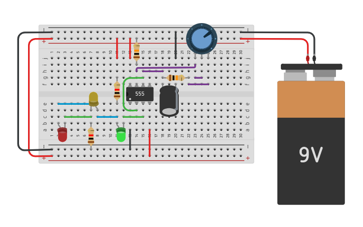 Circuit design Semáforo com 555 - Tinkercad