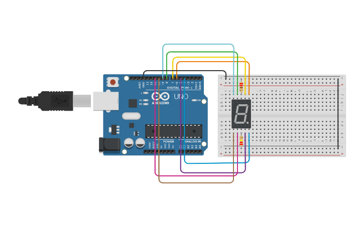 Circuit design 7 Segment digit - Tinkercad