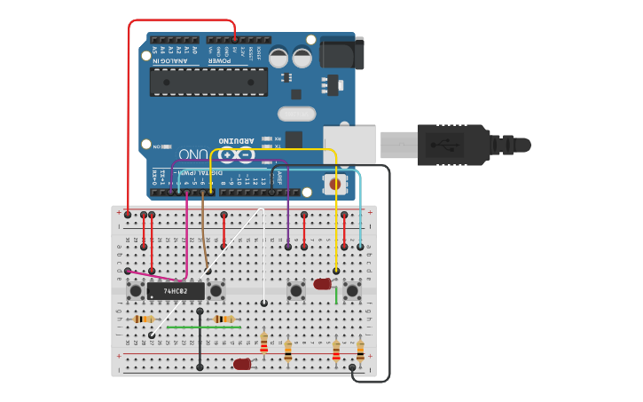 Circuit design 7402 - Arduino - NOR | Tinkercad