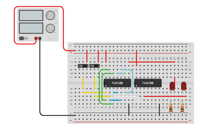 Circuit design Half Adder using NAND Gates - Tinkercad