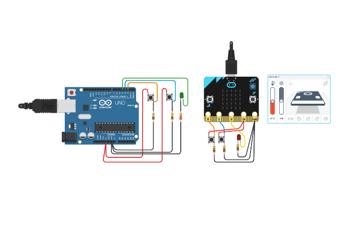 Circuit design 02 On/Off Two buttons - Tinkercad
