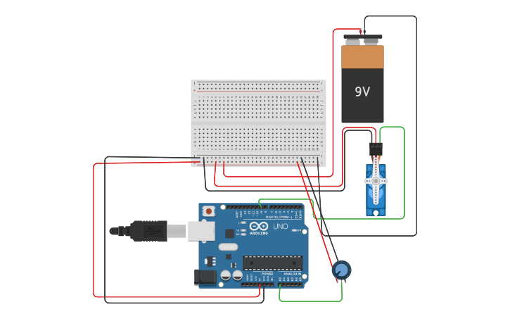 Circuit Design Servomotor With Potentiometer Tinkercad