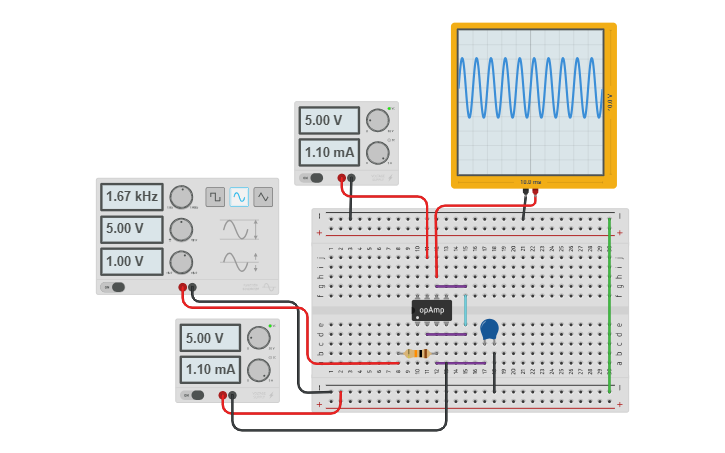 Circuit design Active Low Pass Filter - Tinkercad