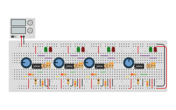 Circuit design LDR comparator - Tinkercad