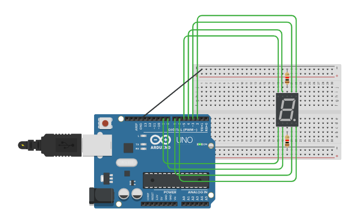 Circuit design Display 7 segments - Tinkercad