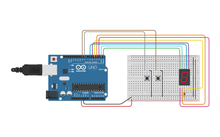 Circuit design Digital Dice using Arduino - Tinkercad Circuit design Digital Dice using Arduino - Tinkercad