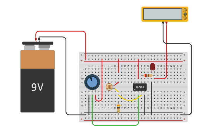 Circuit design Ligar Lâmpada com LDR e AmpOP | Tinkercad