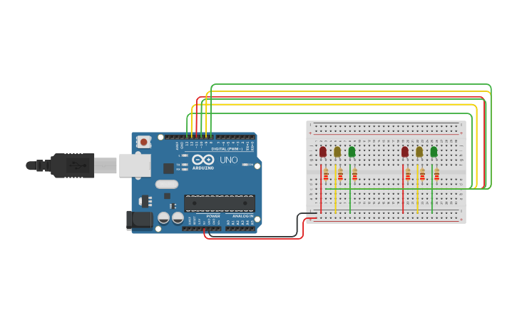 Circuit Design New Traffic Light System V1 Tinkercad