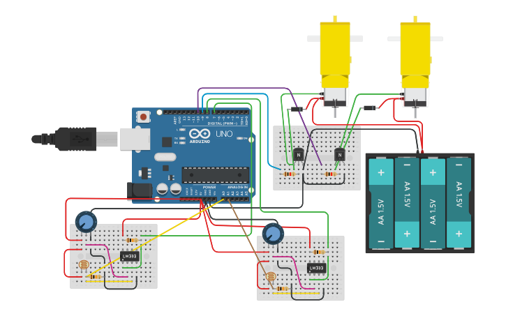 Circuit design SEGUIDOR DE LÍNEA - Tinkercad