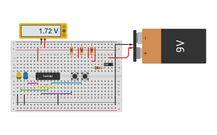 Circuit design NOR gate using 74HC02 IC - Tinkercad