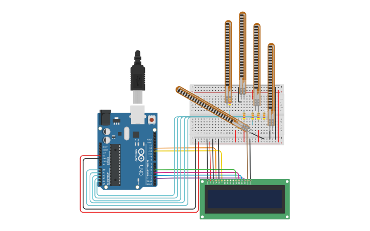 Circuit design flex sensor with lcd - Tinkercad