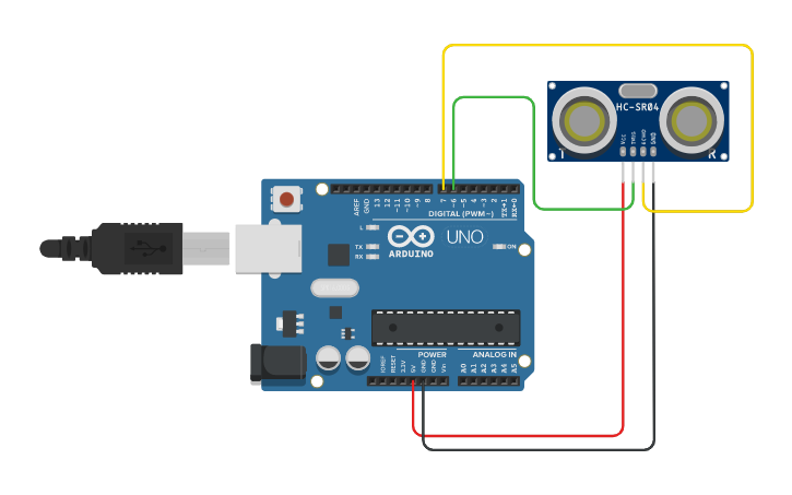 Circuit design Arduino Sensor Jarak - Tinkercad Circuit design Arduino Sensor Jarak - Tinkercad