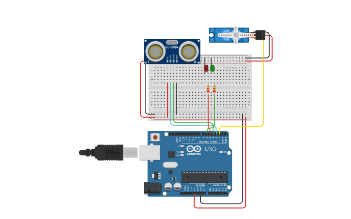 Circuit Design Servo And Ultrasonic Sensor Tinkercad