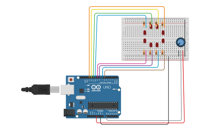 Circuit design indicador circular con leds - Tinkercad