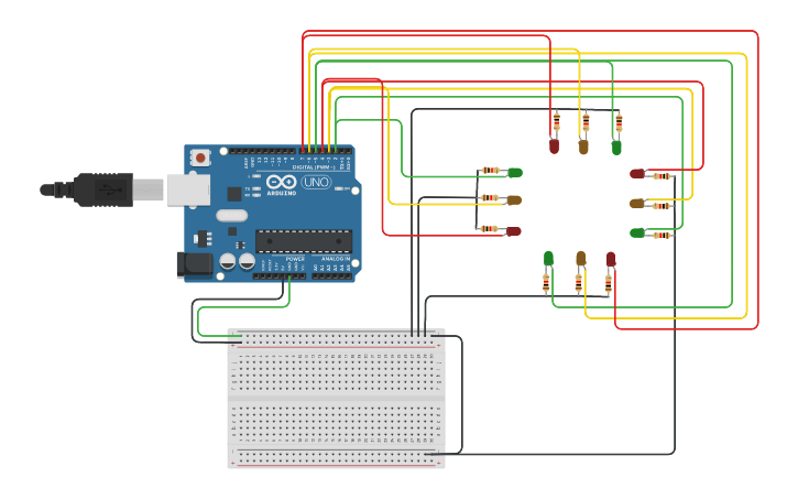 Circuit design Traffic Lights - Tinkercad
