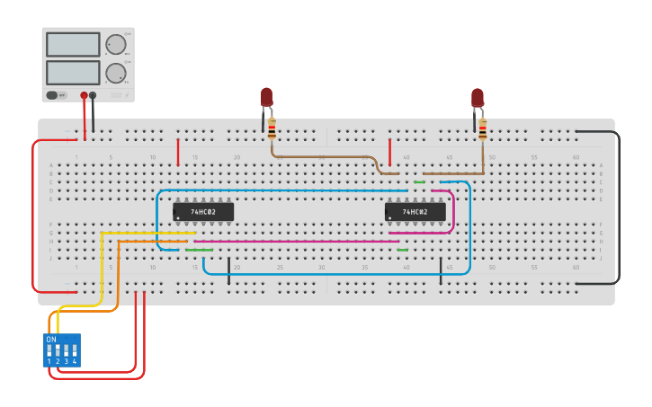 Circuit design Half adder using NOR Gates - Tinkercad