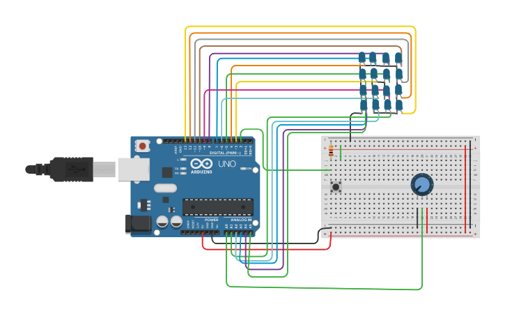 Circuit design Luces ritmicas, leds matriciales - Tinkercad