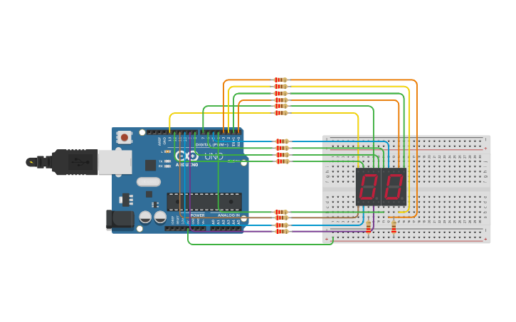 Circuit design Display de 7 segmentos - Decimal - Tinkercad