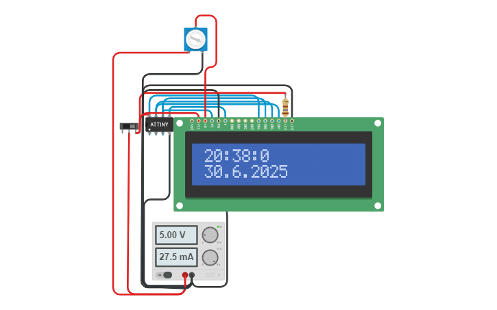 Circuit design Attiny with LCD (USB powered) - Tinkercad