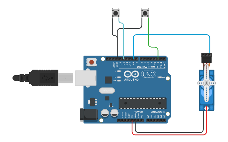 Circuit Design 2 Buttons Control Servo Tinkercad