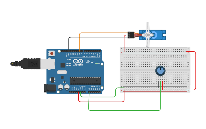 Circuit design pot ile servo motor - Tinkercad
