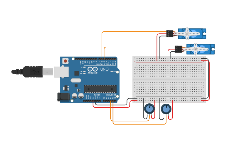 Circuit design 2 servos - Tinkercad