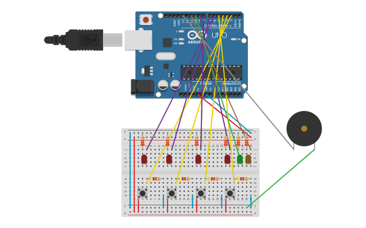 Circuit design Simon Dice Arduino - Tinkercad