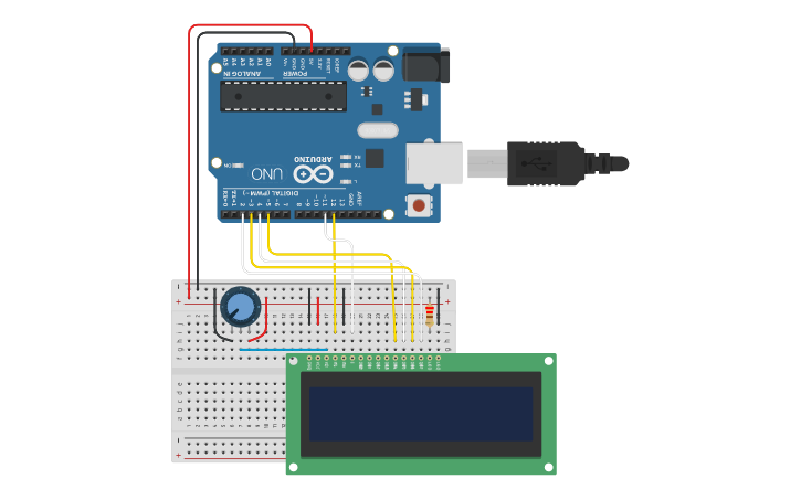 Circuit design LCD Hello World (Original Method) - Tinkercad
