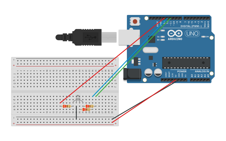 Circuit design Practica led RGB | Tinkercad