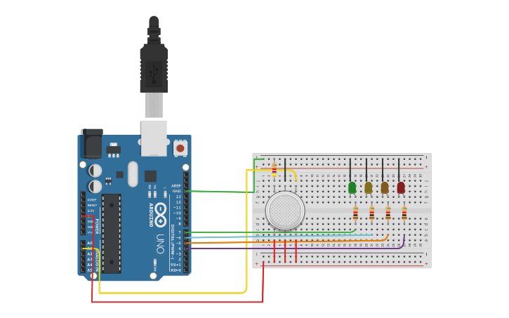 Circuit design Practical Gas Sensor - Tinkercad