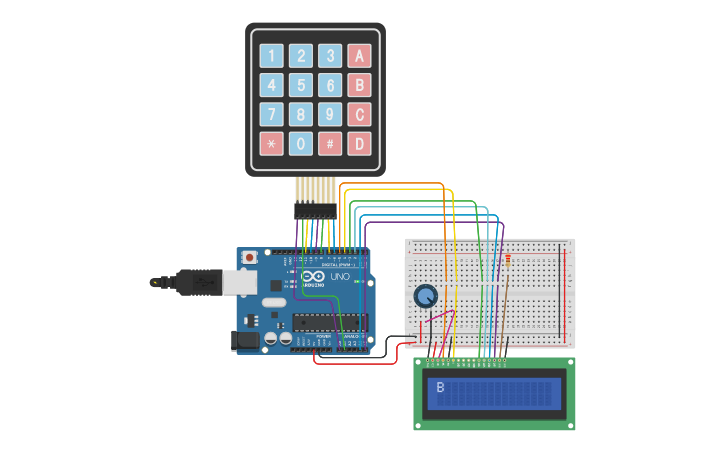 Circuit design kEYPAD CON LCD | Tinkercad