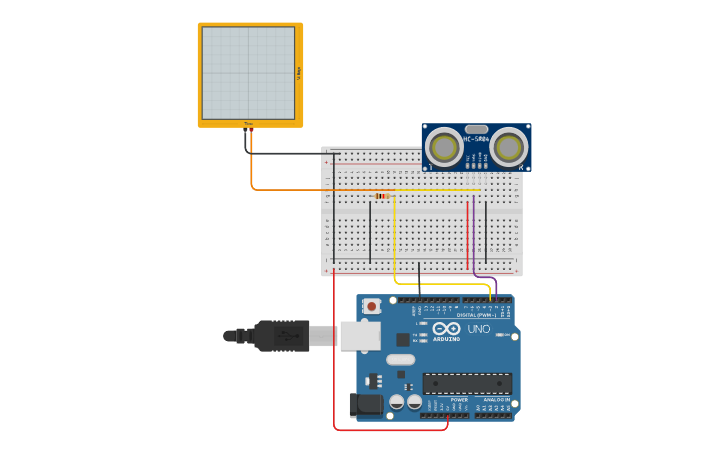Circuit design 13-Sensor_Ultrassônico_HC-SR04 - Tinkercad
