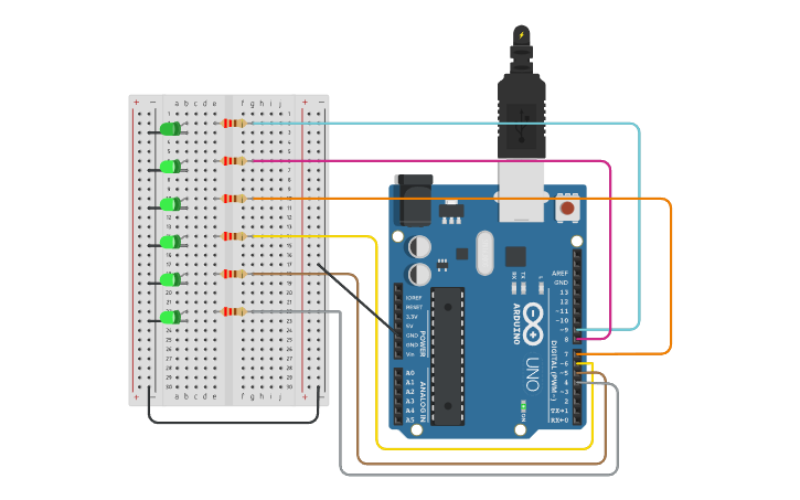 Circuit design Conducción de múltiples LED - Tinkercad
