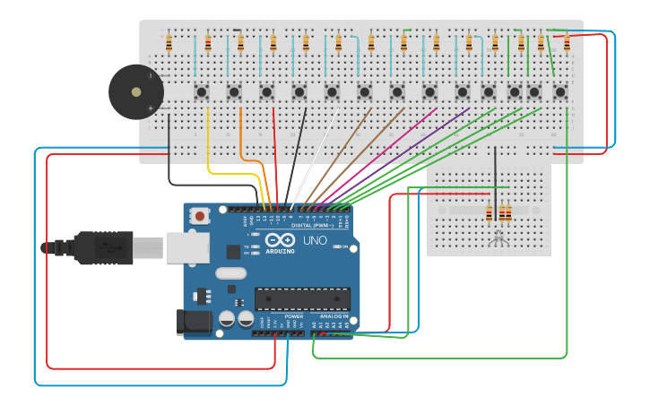 Circuit design 13-Key Chromatic Scale Piano | Tinkercad
