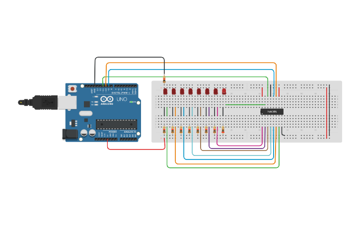 Circuit design Desafio do arduino- visualizar o deslocamento de bit - Tinkercad