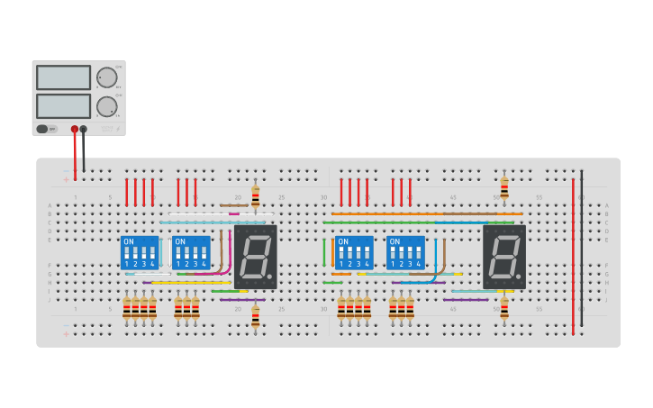 Circuit design Display 7 segmentos anodo y catodo comun OWEN QUIROGA | Tinkercad