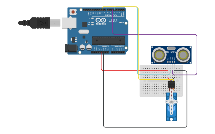 Circuit design Cancela com sensor - Tinkercad