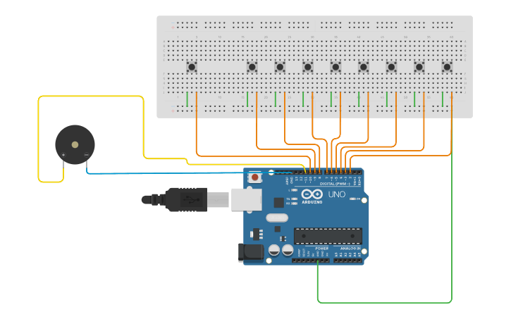 Circuit design Piano Arduino - Tinkercad