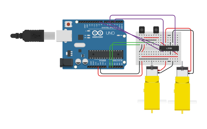 Circuit design Line Follower robot - Tinkercad