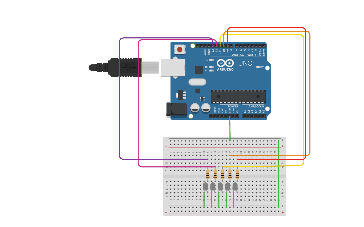 Circuit design Arduino coche fántastico | Tinkercad