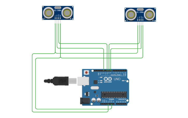 Circuit design Ultrasonic Sensors - Tinkercad