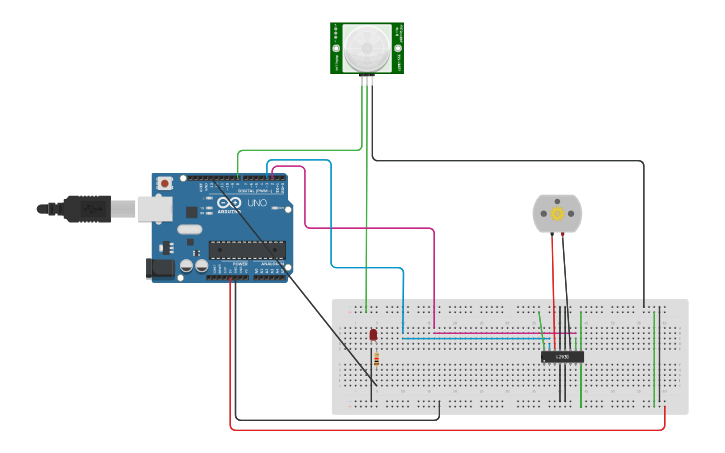 Circuit design Automatic Door Opener using PIR sensor - Tinkercad