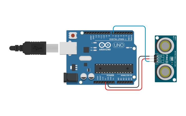 Circuit design Ultrasonic Range Finder - Tinkercad Circuit design Ultrasonic Range Finder - Tinkercad