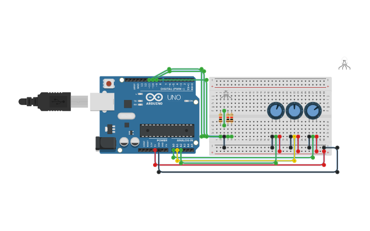 Circuit design RGB led Potentiometers | Tinkercad